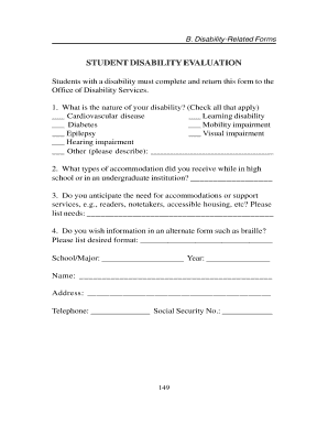 Fillable Online Disability Evaluation Form - College Legal Information ...