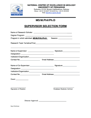 Fillable Online nceg uop edu MSMPhilPhD SUPERVISOR SELECTION FORM ...