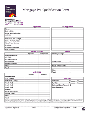 Fillable Online Mortgage Pre-Qualification Form Fax Email Print - pdfFiller