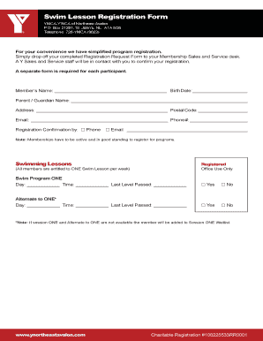 Fillable Online Swim Lesson Registration Form - bymcanlbbcomb Fax Email Print - pdfFiller