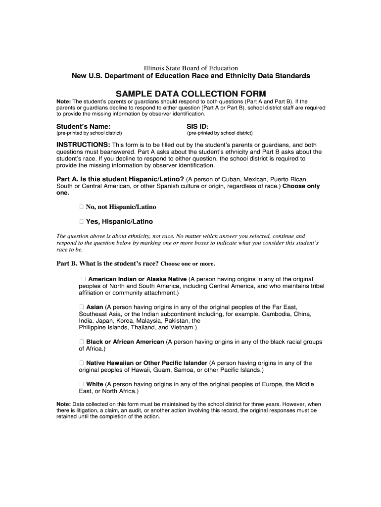 Fillable Online southcentralschools SAMPLE DATA COLLECTION FORM - South ...