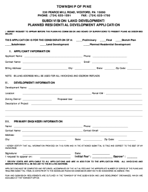 Fillable Online 2016 Subdivision Land Development Application.doc Fax Email Print - pdfFiller