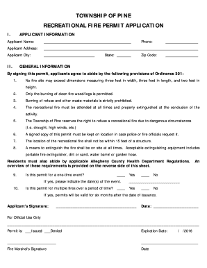 Fillable Online RECREATIONAL FIRE PERMIT APPLICATION ...