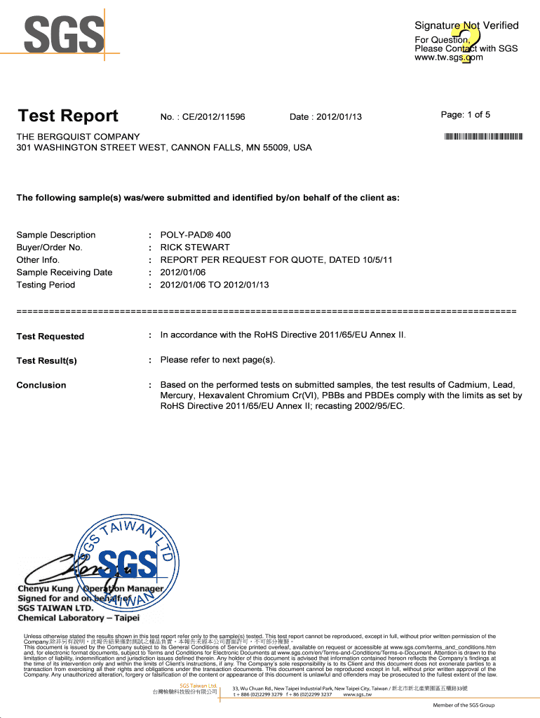 Fillable Online 13 :44 CST Signature Not Verified For Question, Please Contact with SGS www Fax ...