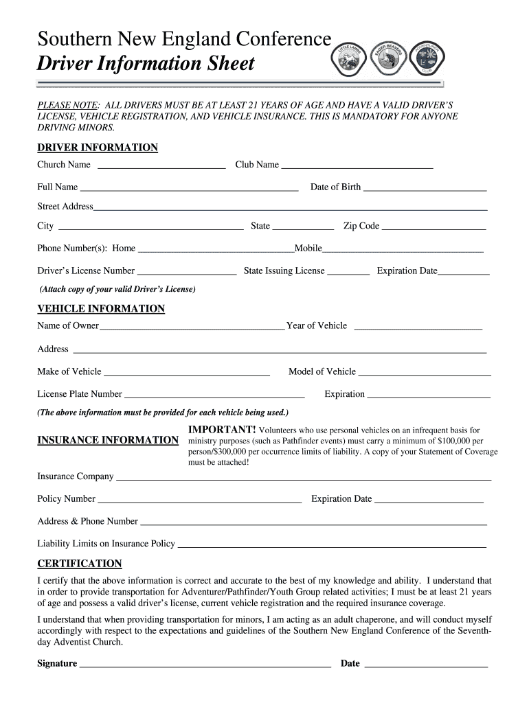 Fillable Online snecyouth Driver Information Form - SNEC YouthYoung ...