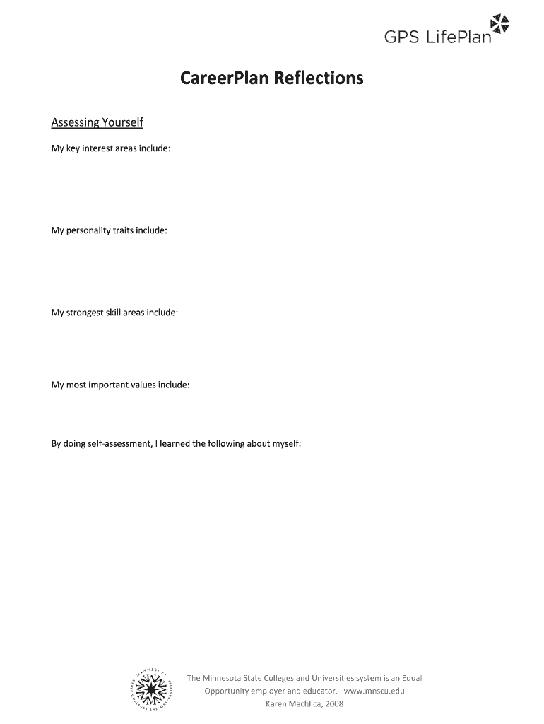 Fillable Online CareerPlan Reflections - the GPS LifePlan Fax Email ...