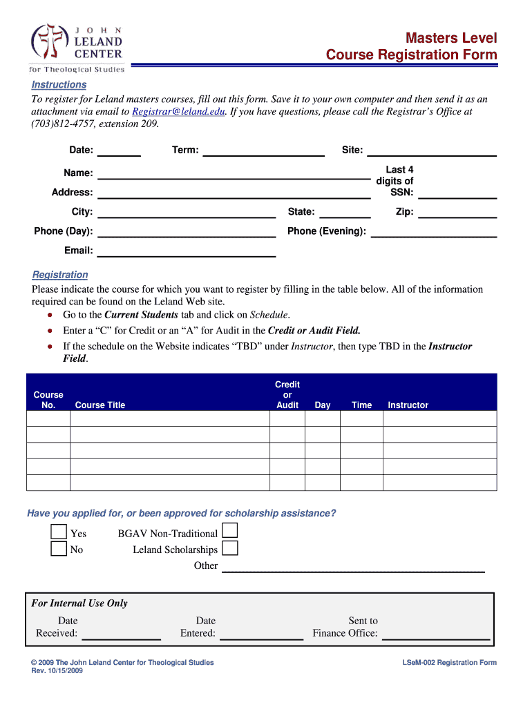 Fillable Online Masters Level Course Registration Form Fax Email Print ...