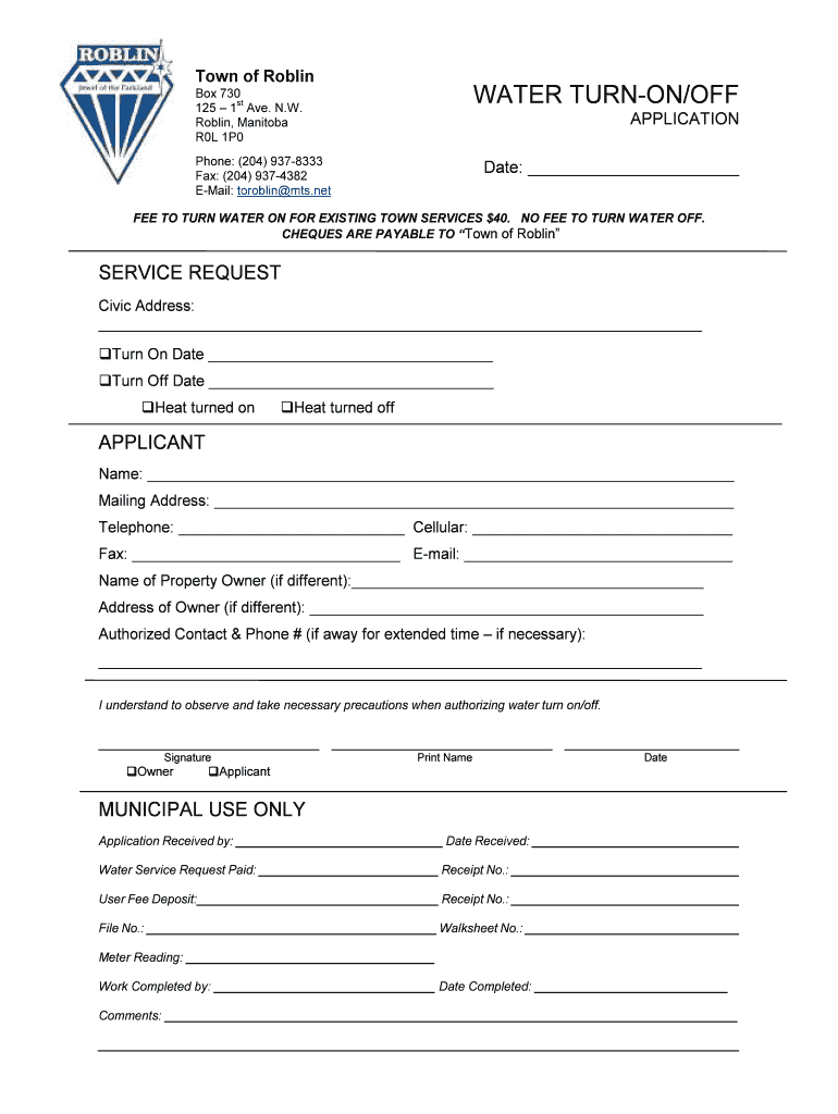 Fillable Online water turn on off formdoc Fax Email Print - pdfFiller