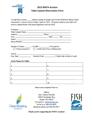 Fillable Online 2015 bNMTAb Auction Table Captain Reservation Form Fax ...