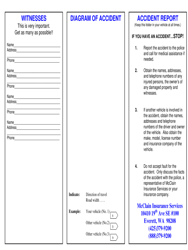 Fillable Online Witnesses diagram of accident accident report - McClain ...