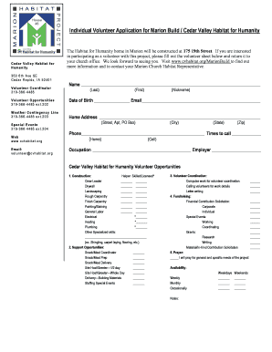 Fillable Online Individual Volunteer Application for Marion Build Cedar ...