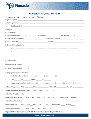 Fillable Online New Client Information Form V2 - Pinnacle PEO ...