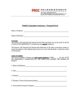 Fillable Online Fidelity Guarantee Insurance Proposal Form ...