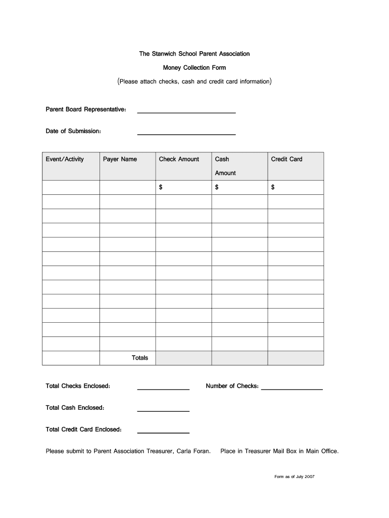Fillable Online Money Collection Form 2007 - Stanwich School Fax Email ...