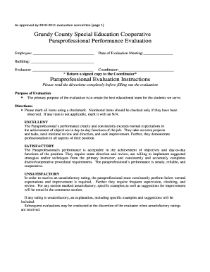 Fillable Online grundyspecialed Paraprofessional Perfomance Evaluation ...