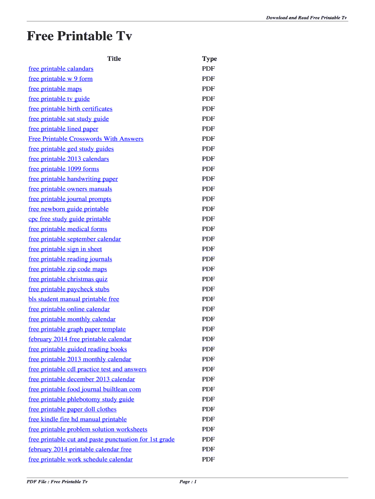 Fillable Online Free Printable Tv free printable tv Fax Email Print ...