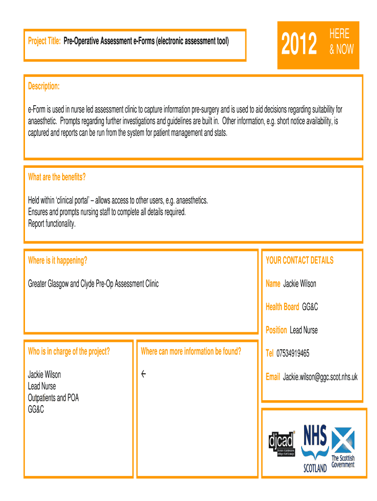 Fillable Online qihub scot nhs Project Title Pre-Operative Assessment e ...