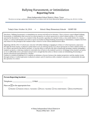 Fillable Online Bullying Report Form - Olney ISD Fax Email Print ...