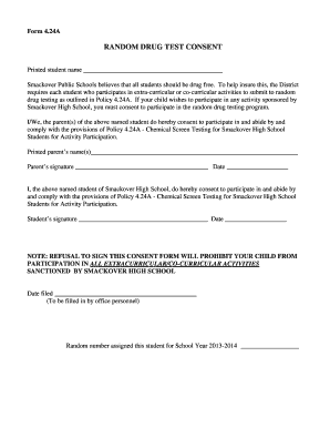 Fillable Online smackover Form 424A Random Drug Test Consent 2013-2014 ...