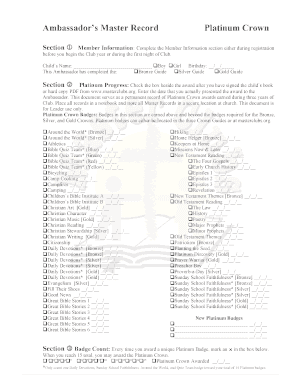 Fillable Online masterclubs Ambassador's Master Record Platinum Crown ...