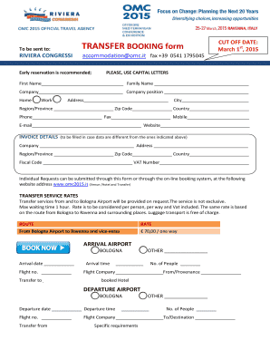 Fillable Online omc TRANSFER BOOKING form - OMC Fax Email Print - pdfFiller