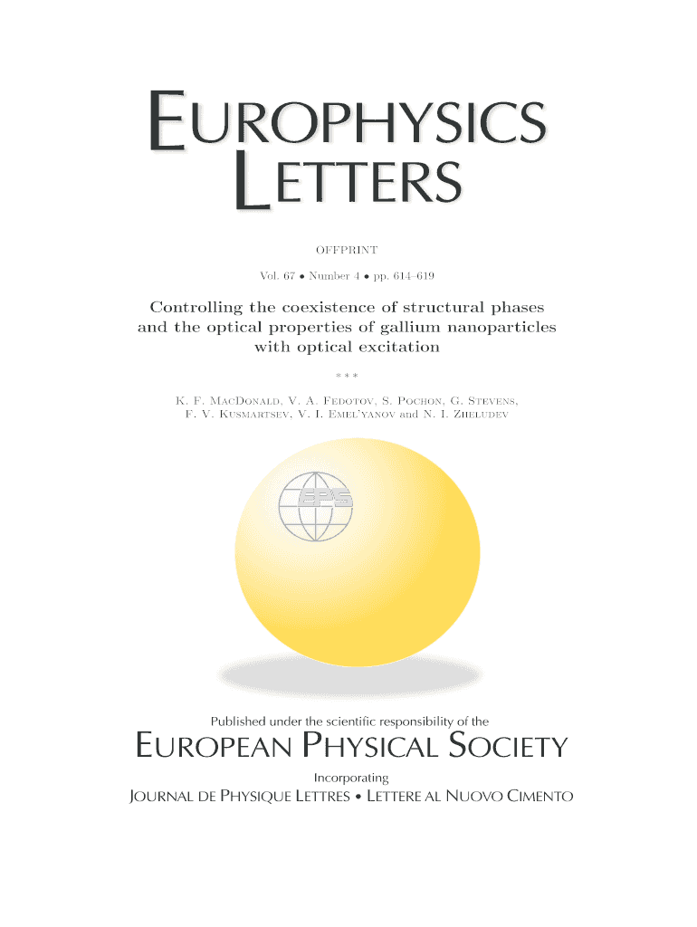 Fillable Online nanophotonics org EUROPHYSICS LETTERS - Nanophotonics - nanophotonics org Fax ...