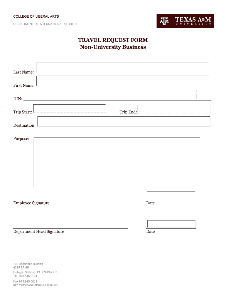 Fillable Online TRAVEL REQUEST FORM Non-University Business Fax Email ...