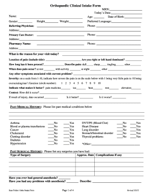 Fillable Online CROWN Intake Form - columbiaorthoorg Fax Email Print ...