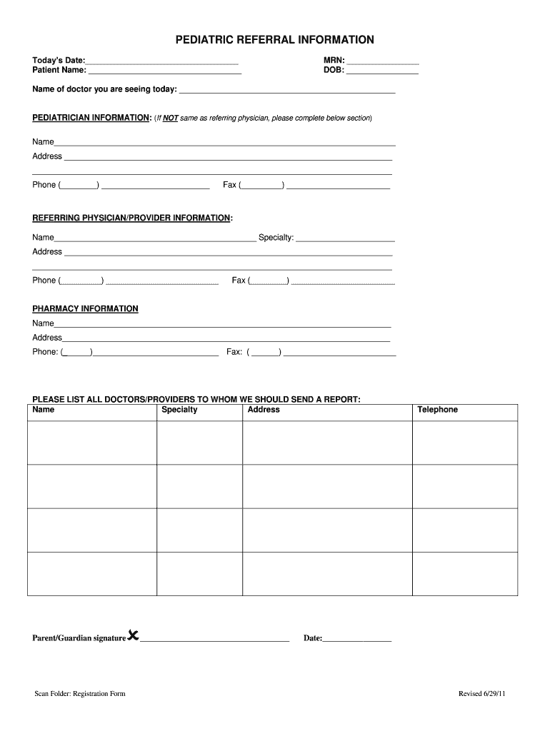 Fillable Online PEDIATRIC REFERRAL INFORMATION - Columbia Ortho Fax ...