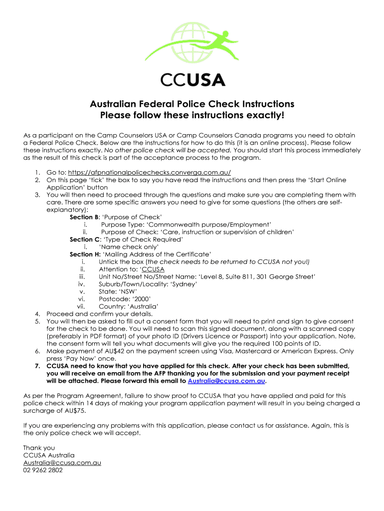 Fillable Online Australian Federal Police Check Instructions Fax Email ...