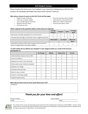 Fillable Online nextsteps-nh ELO Student Survey Please complete this ...