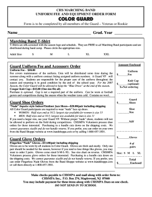 Fillable Online chsmpa UNIFORM FEE AND EQUIPMENT ORDER FORM COLOR GUARD ...