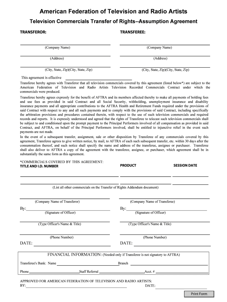 Fillable Online TOR - AFTRA Ra Fax Email Print - pdfFiller