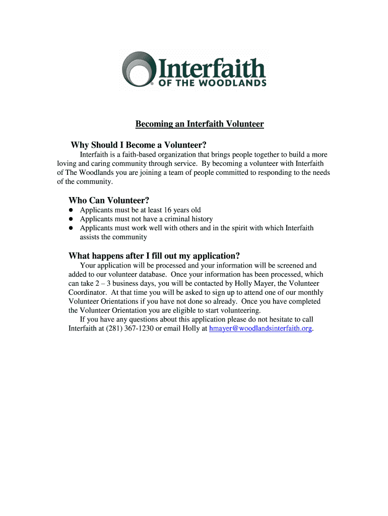 Fillable Online woodlandsinterfaith Becoming an Interfaith Volunteer ...