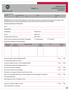 Fillable Online RoadUser Commercial Vehicle Proposal Form - Colonial ...