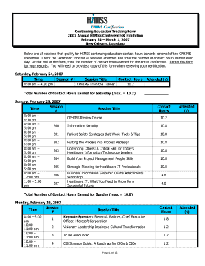 Fillable Online himss07 Continuing Education Tracking Form - bHIMSS07b ...