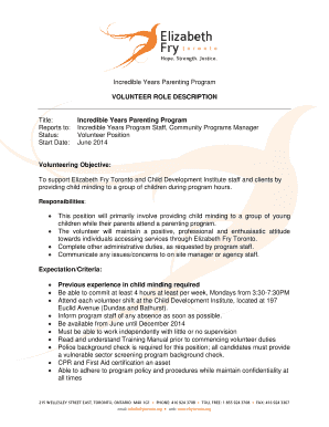 Fillable Online VOLUNTEER ROLE DESCRIPTION Incredible Years Parenting ...