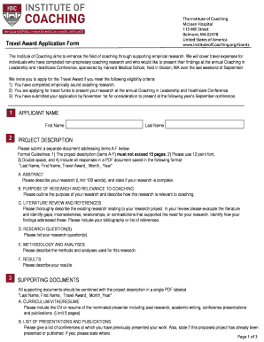 Fillable Online instituteofcoaching Travel Award Application Form 2 3 ...