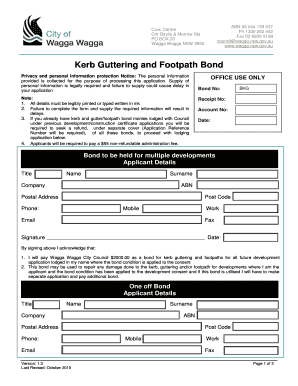 Fillable Online Version Control Project - Kerb Guttering Footpath Bond Form - Version 13 - Last ...