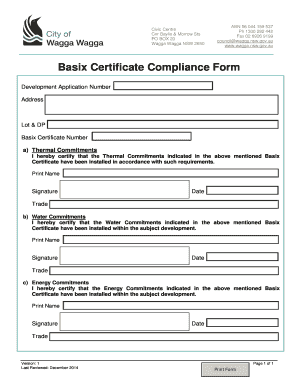 Fillable Online Basix Certificate Compliance Form - Wagga City Council ...