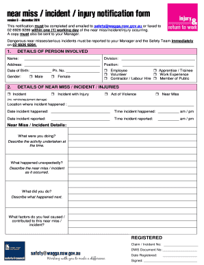 Fillable Online Near miss incident injury notification form Fax Email ...