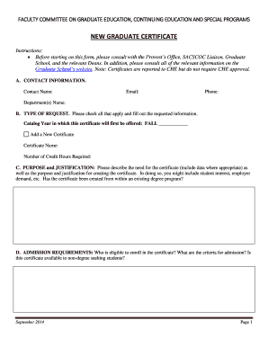 Fillable Online gradschool cofc NEW GRADUATE CERTIFICATE ...