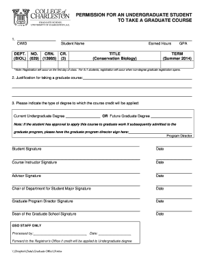 Fillable Online gradschool cofc Undergraduate Permission Form - College ...