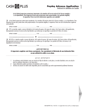 Fillable Online Payday Advance Application Solicitud de Adelanto de ...