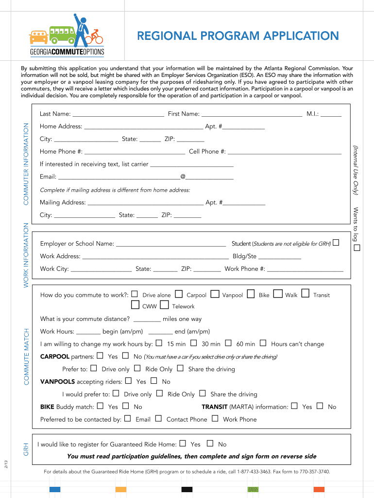 Fillable Online REGIONAL PROGRAM APPLICATION - Midtown Atlanta Fax ...