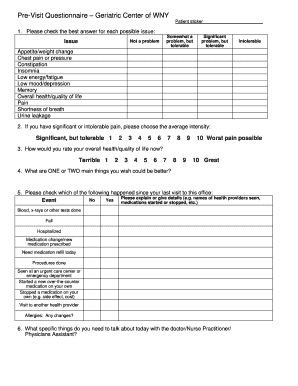 Fillable Online Pre-Visit Questionnaire Geriatric Center of WNY Fax ...