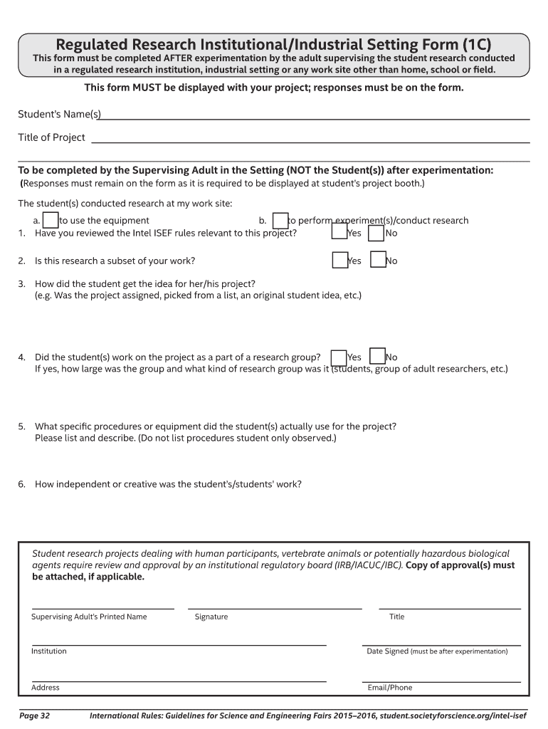 Fillable Online Students Name(s) Title of Project To be completed by ...
