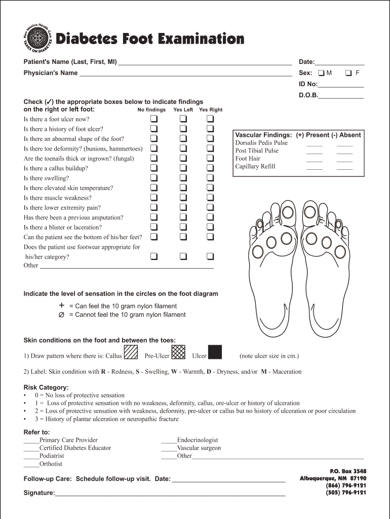 Fillable Online Diabetes Foot Exam Foot Risk Categoriesqxp Fax Email ...
