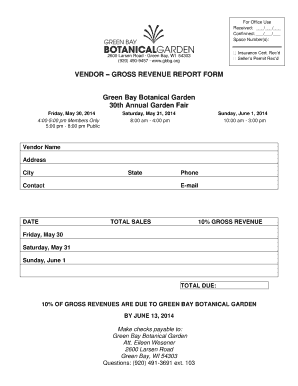 Fillable Online gbbg VENDOR GROSS REVENUE REPORT FORM Green Bay ...