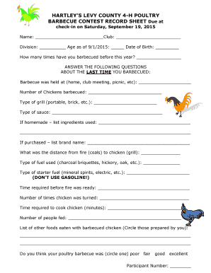 Fillable Online levy ifas ufl 2015 Barbecue Contest Record Sheet Fax ...